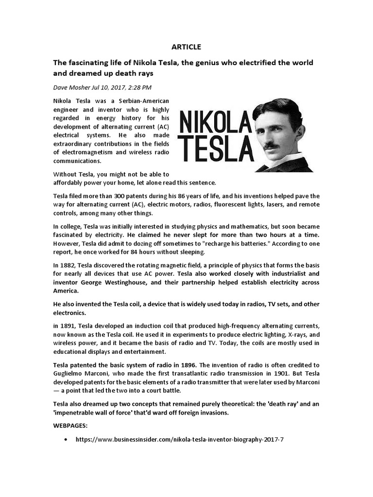 Nikola Tesla | PDF | Nikola Tesla | Electricity