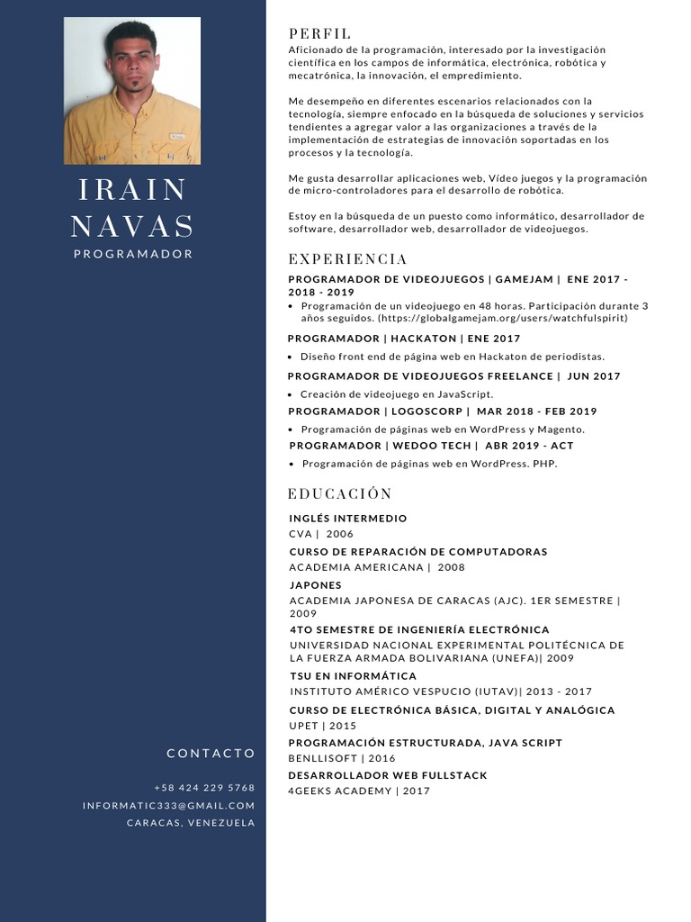 Irain Navas - CV - Febrero 2019 | PDF | Script Java | Red mundial