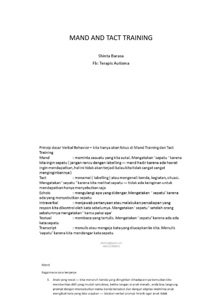 Mand and Tact Training | PDF