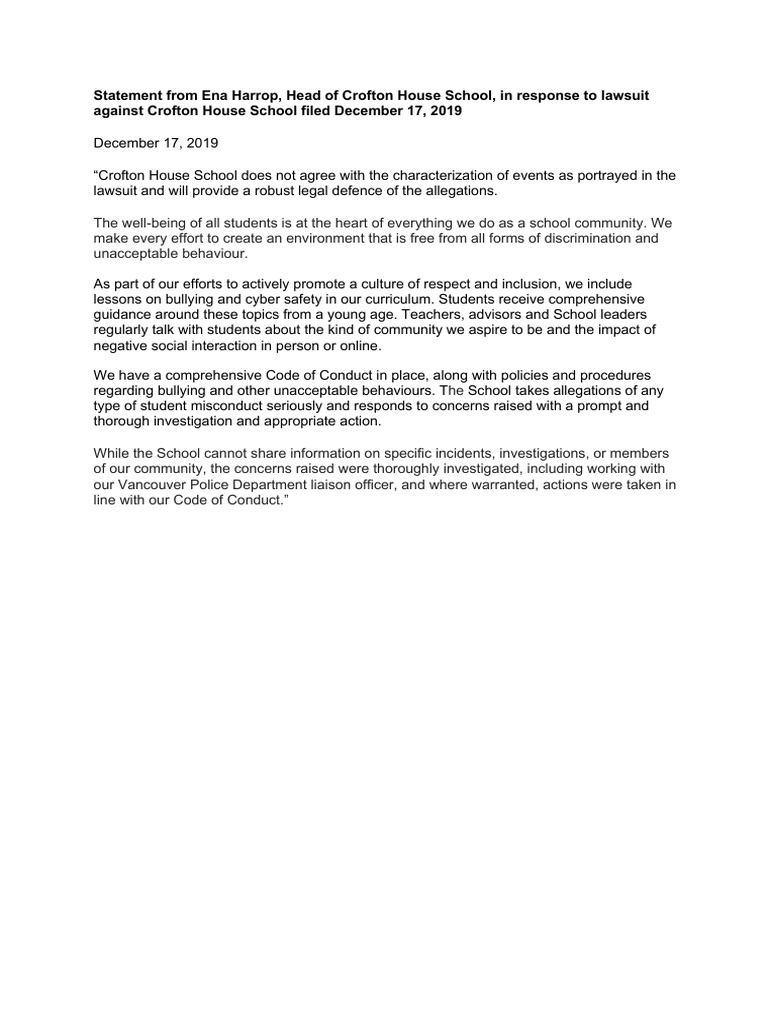 Crofton House Statement | PDF