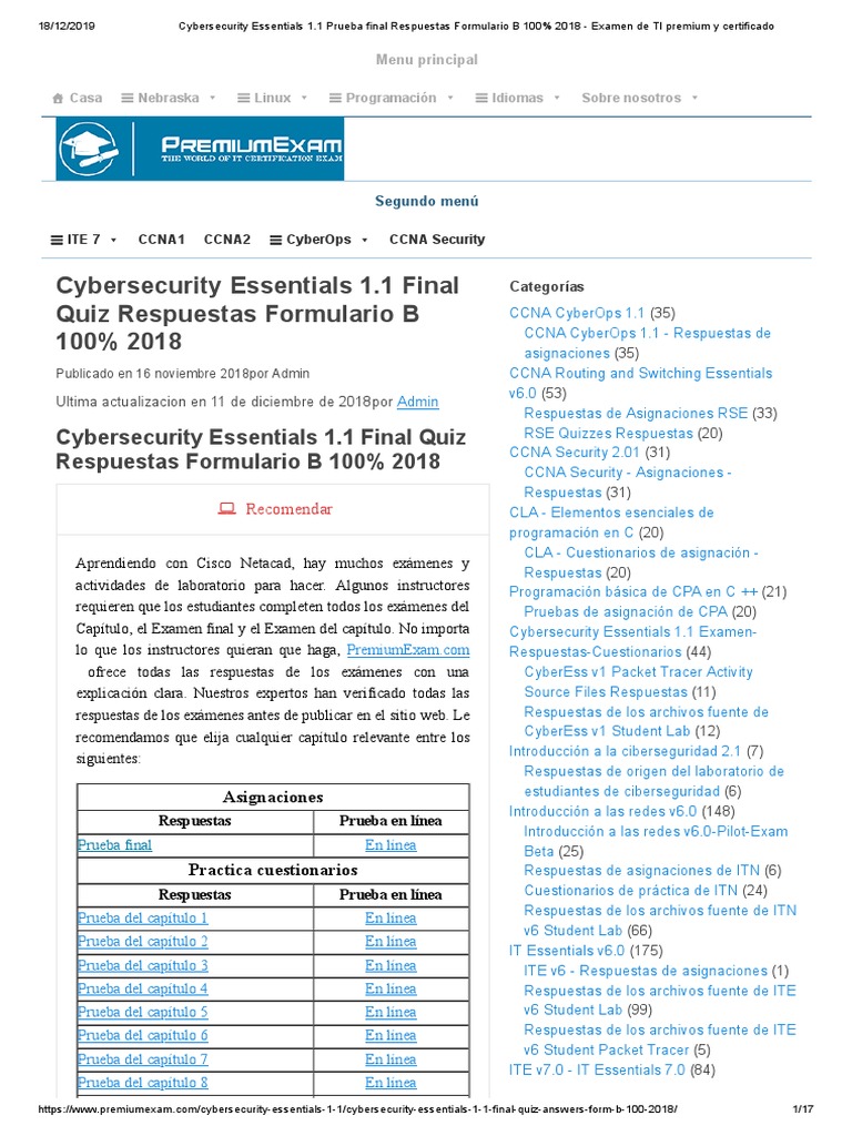 Cybersecurity Essentials 1.1 Prueba Final Respuestas Formulario B 100% ... Cybersecurity Essentials 1.1 Prueba Final Respuestas Formulario B 100% ...