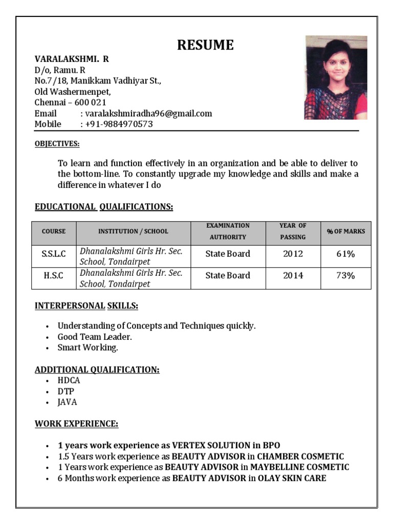 A Well-Rounded Resume: Varalakshmi R Highlights Diverse Work Experience ...