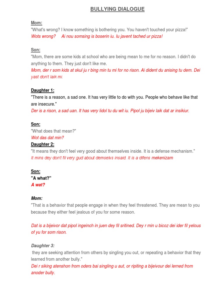 Bullying Dialogue | PDF | Psychological Abuse | Bullying