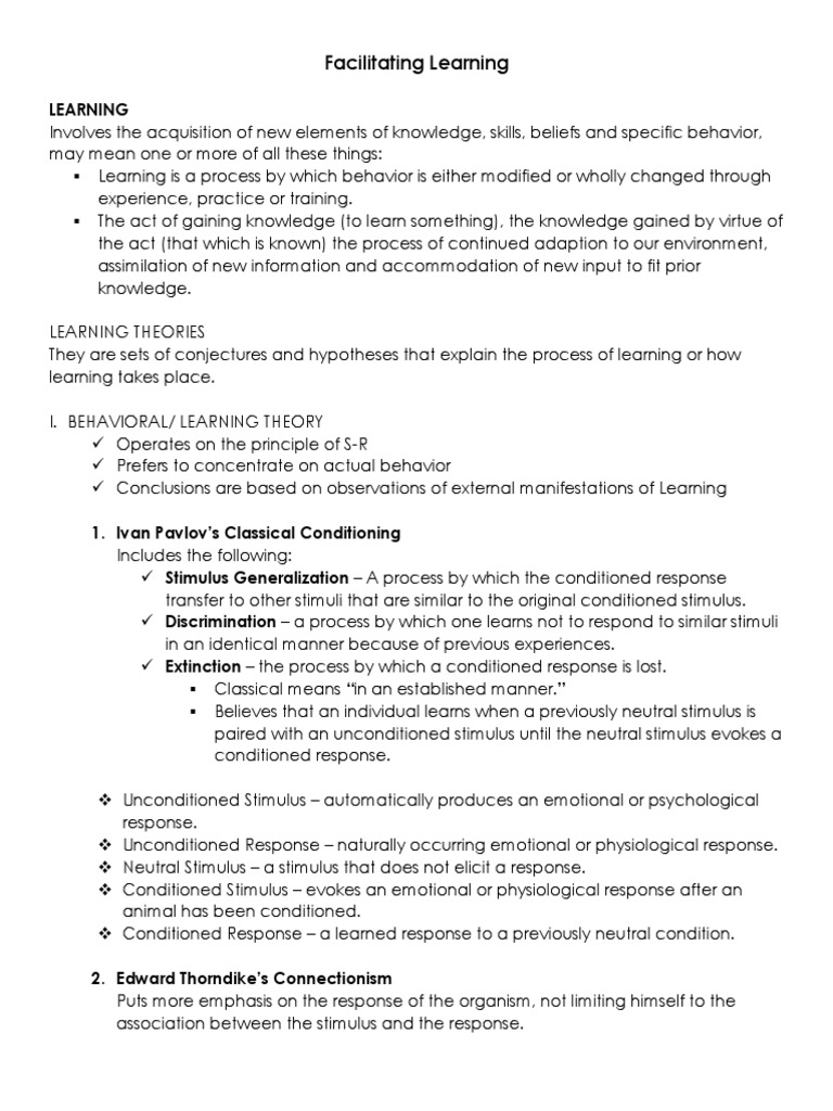 Facilitating Learning | PDF | Classical Conditioning | Memory