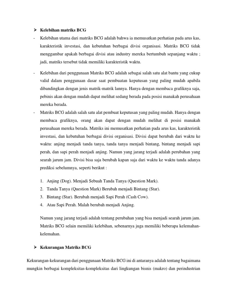 Kelebihan Kekurangan Matriks BCG Ie MSG | PDF