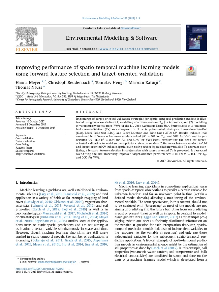 Improving Performance of Spatio-Temporal Machine Learning Models Using Forward Feature Selection ...