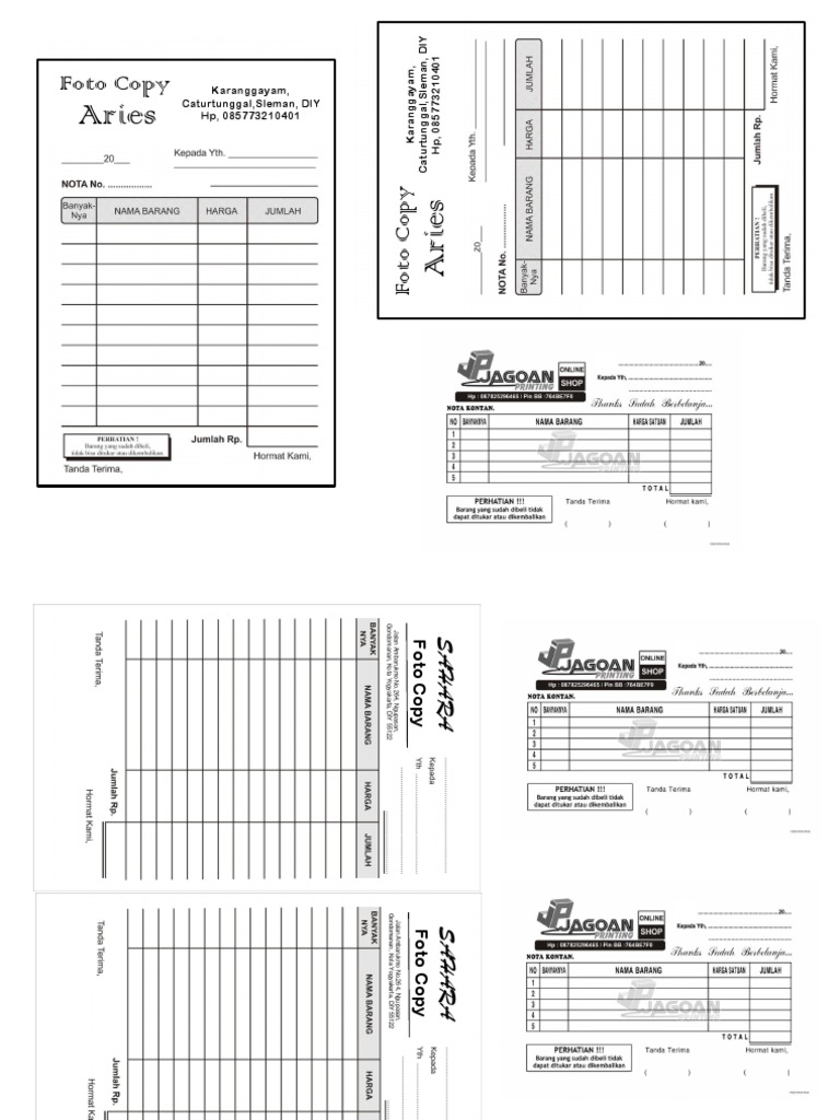 Desain Nota Bisnis Fotocopy Aries | PDF