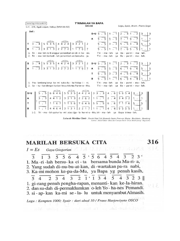 Lagu Trimalah Ya Bapa MB 233 | PDF