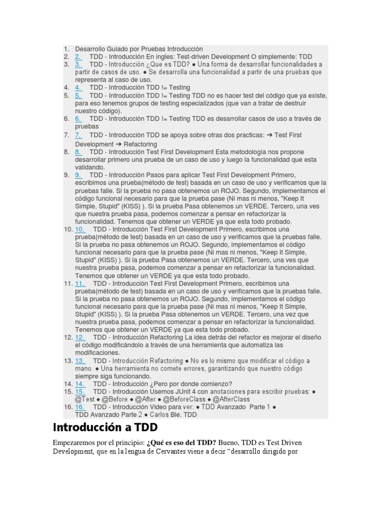 Desarrollo Guiado Por Pruebas Introducción | PDF | Desarrollo guiado por pruebas | Desarrollo de ...