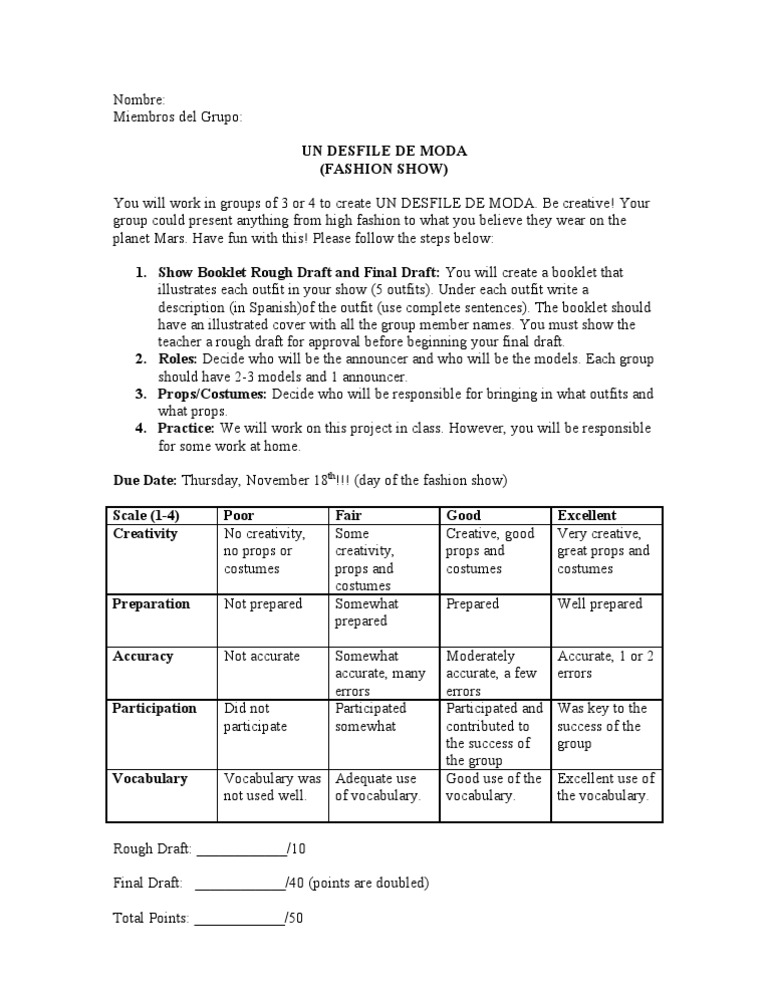 Beginning Spanish Fashion Show Project | PDF | Nature