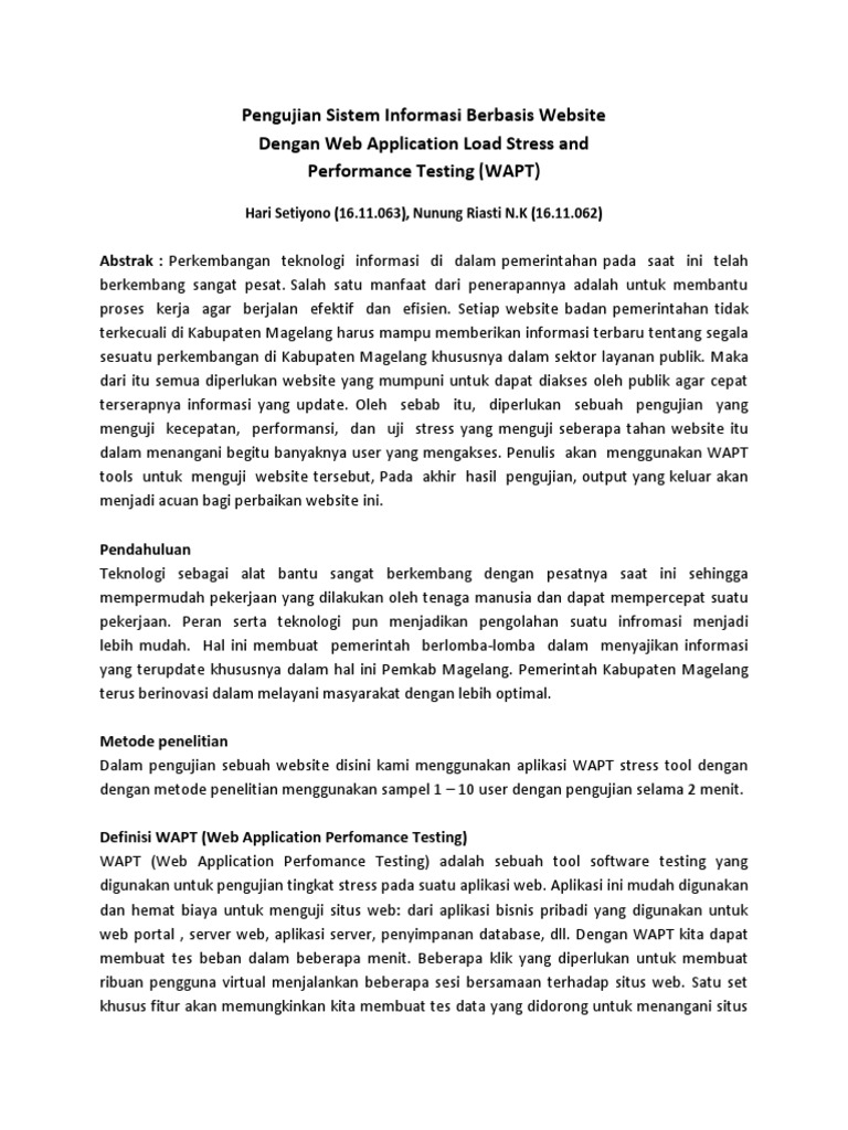 Pengujian Sistem Informasi Berbasis Website Dengan Web Application Load ...