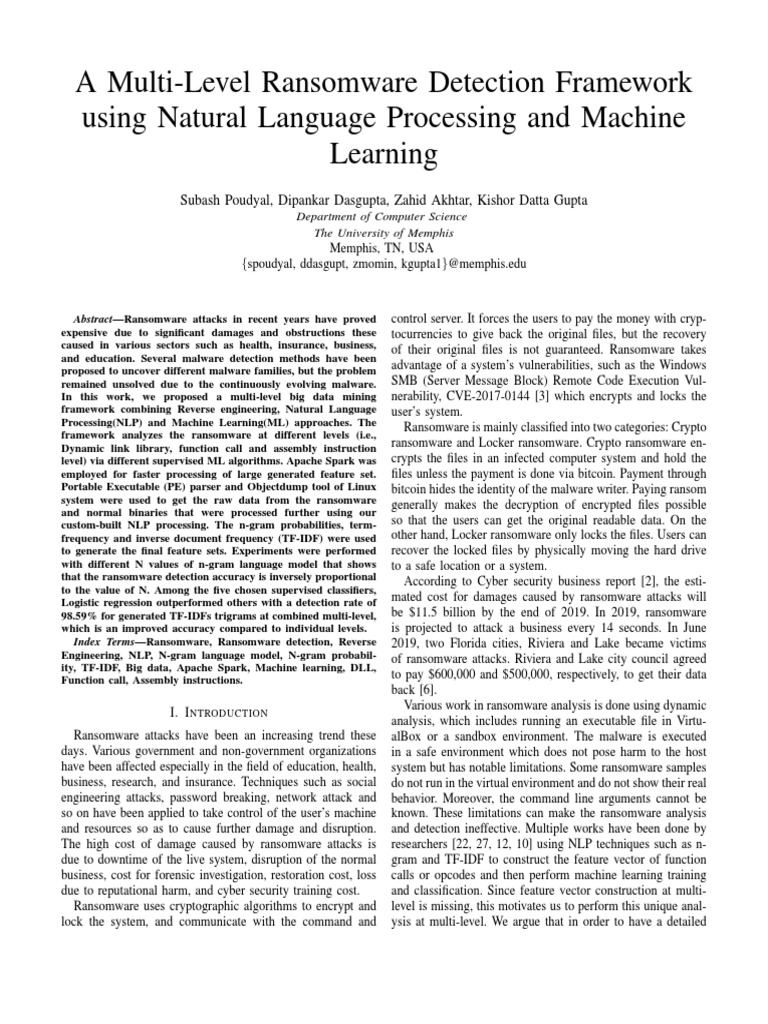 Multi-Level Ransomware Detection Framework | PDF | Ransomware | Library ...