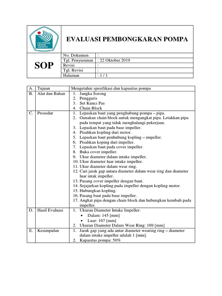SOP Pembongkaran Pompa | PDF