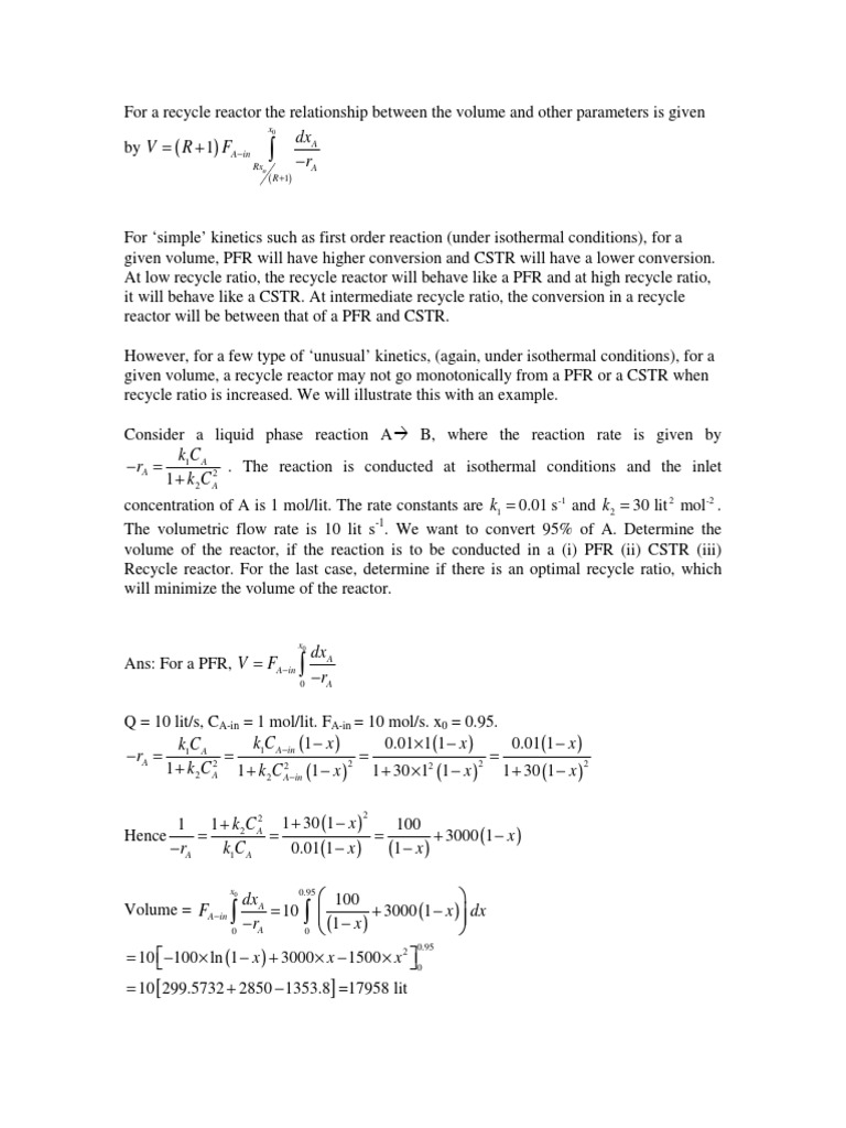 Optimal Recycle Reactor Design | PDF | Chemical Reactor | Reaction Rate