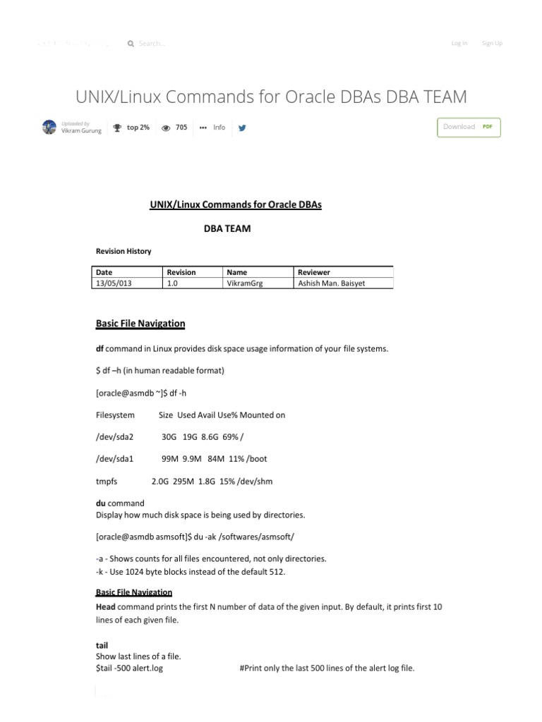UNIX - Linux Commands For Oracle DBAs DBA TEAM - Vikram Gurung - Academia PDF | PDF | Computer ...