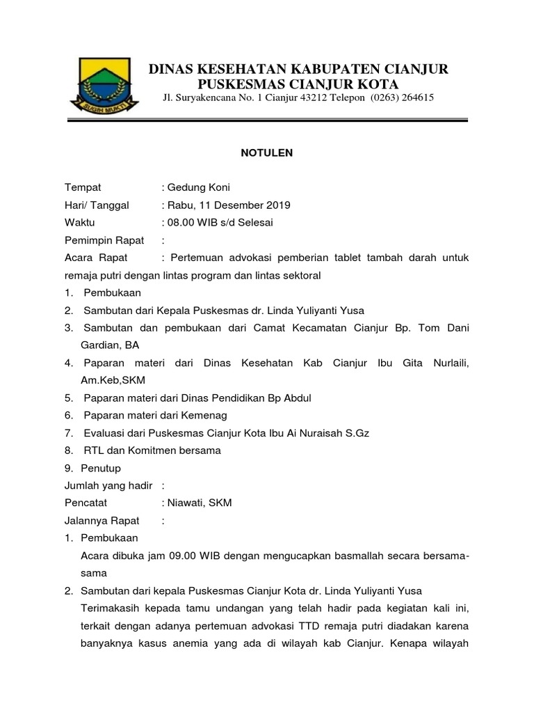 Notulen Rapat TTD Rematri Cianjur | PDF