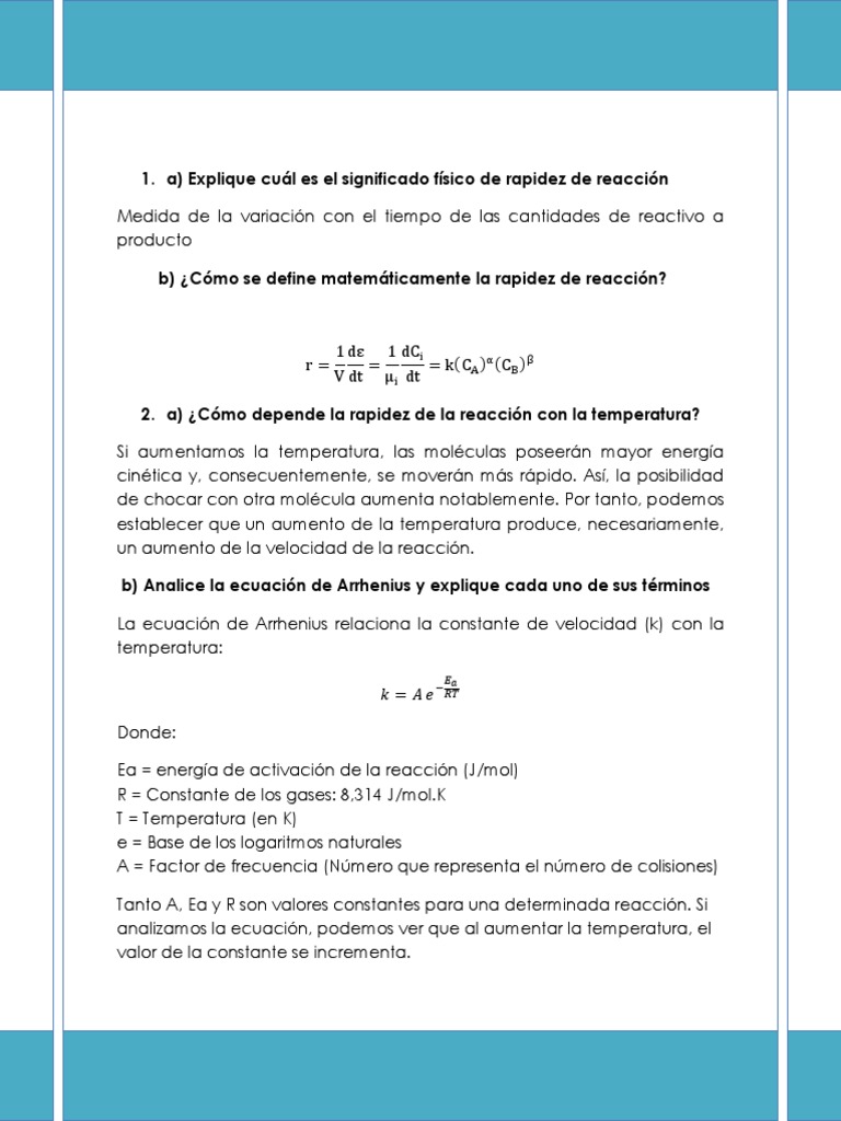 Tarea Reactores 1 | PDF | Cinética química | Velocidad de reacción
