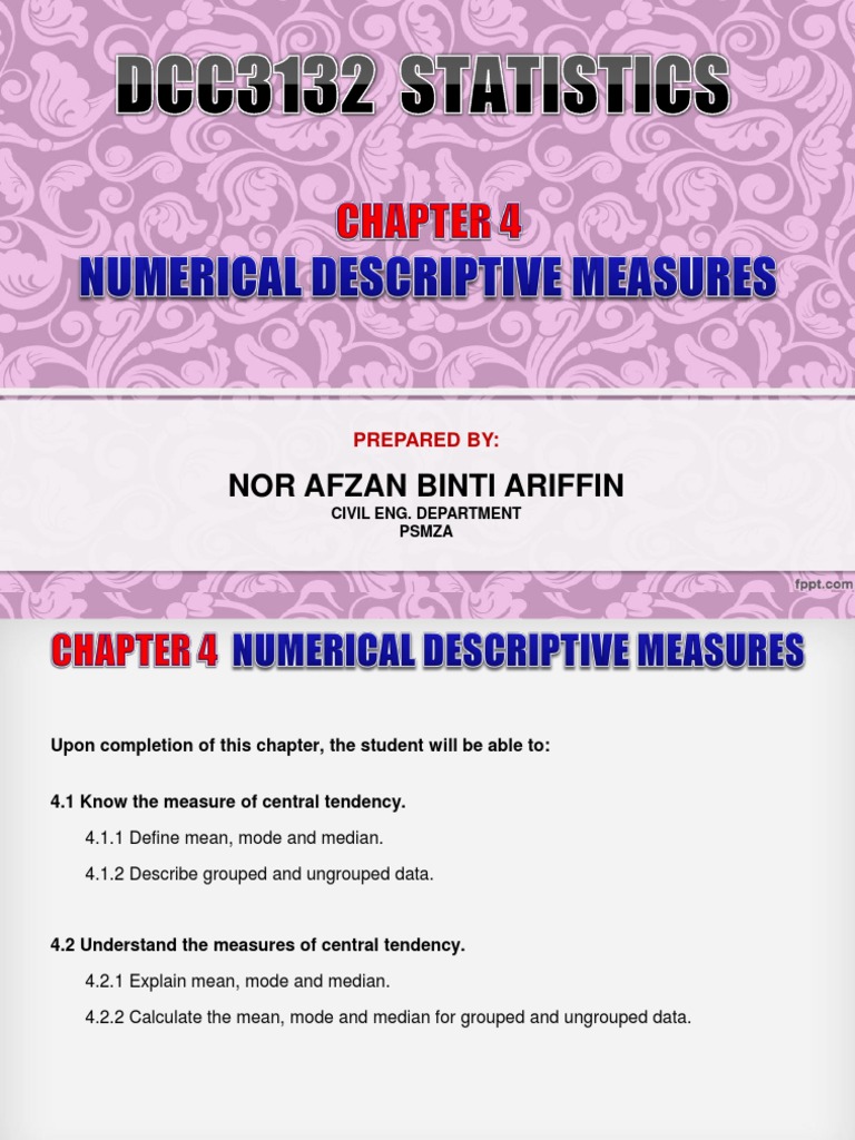 Chapter 4 - Numerical Descriptive Measures | PDF | Mode (Statistics) | Arithmetic Mean