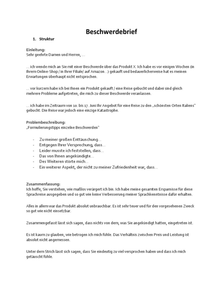 Beschwerdebrief | PDF