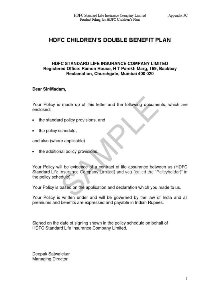 HDFC Children's Plan - Double Benefit Plan - 101N010V01 | PDF | Life ...