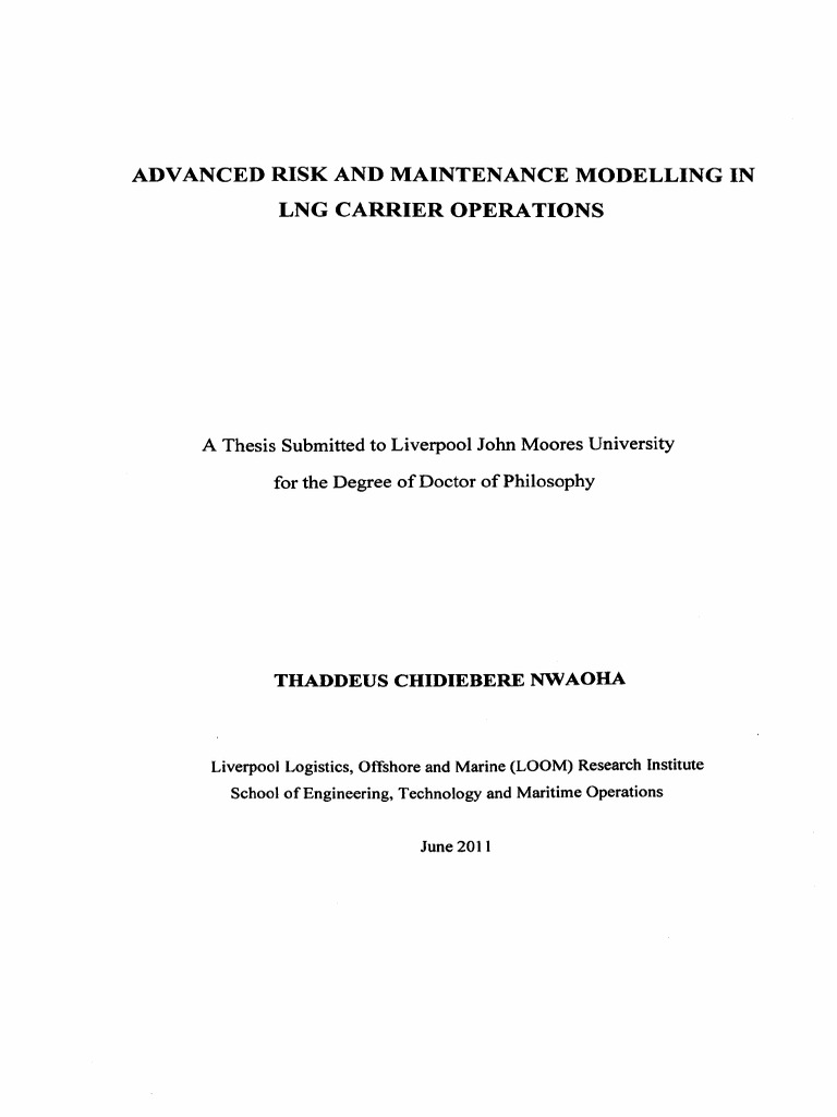 Advanced Risk and Maintenance Modelling in LNGC Operations PDF | PDF ...
