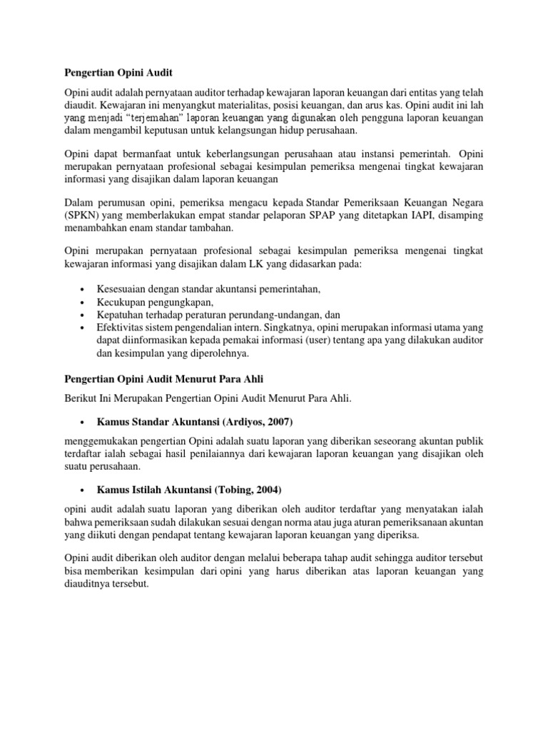 Opini Audit | PDF | Pengelolaan Keuangan & Uang