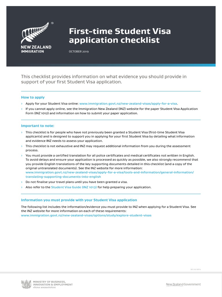 First-Time NZ Student Visa Checklist | PDF | Travel Visa | Loans