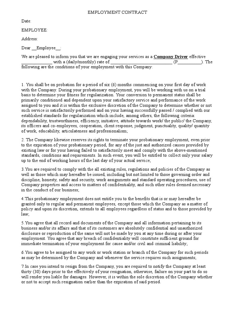 Driver Contract | PDF | Confidentiality | Employment