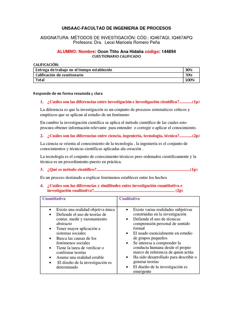Cuestionario Calificado Ana Ocon Ttito | PDF | Conocimiento | Teoría