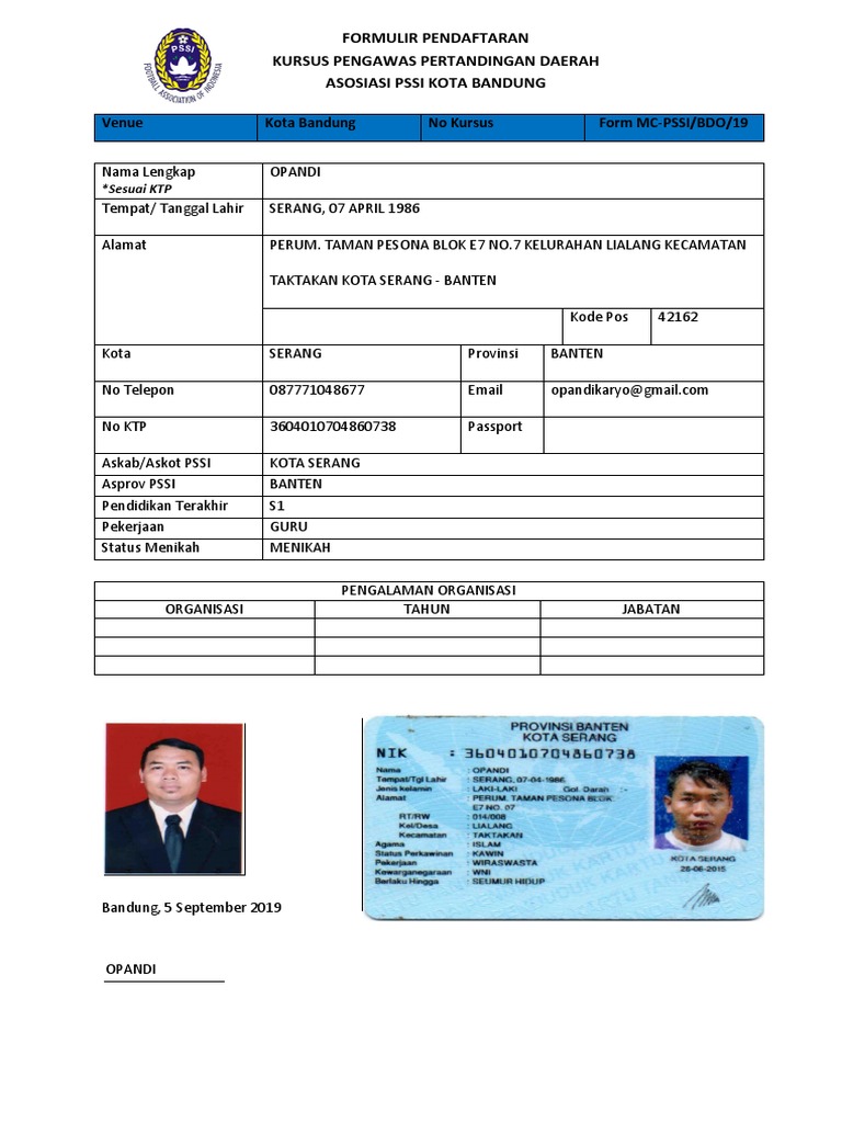 Formulir Kursus PSSI Kota Bandung | PDF