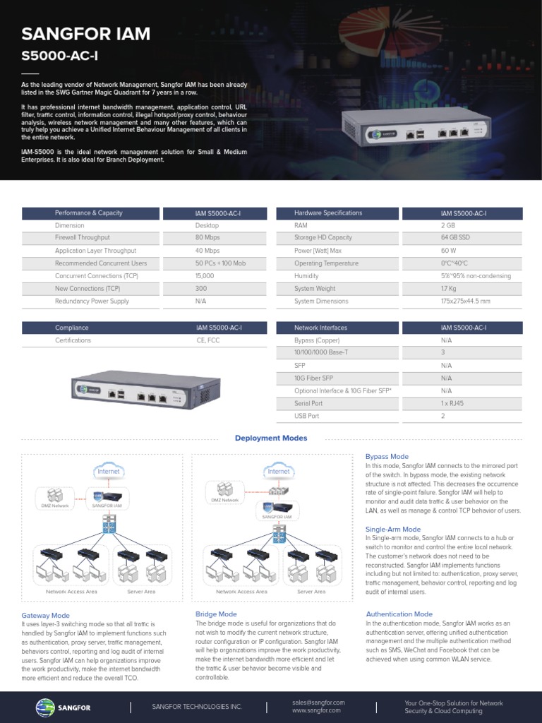 Manage Small & Medium Networks with Sangfor IAM S5000-AC-I | PDF | Proxy Server | Computer Network