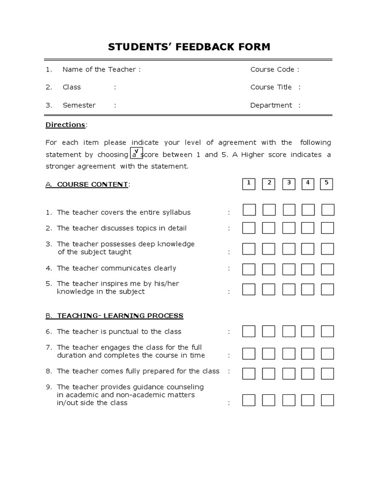 Student Feedback Form Provides Insight into Course Content, Teaching ...