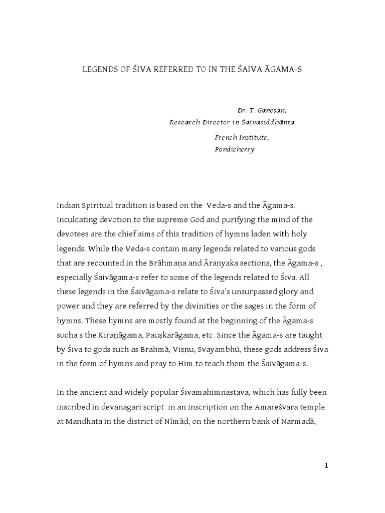 Legends of Siva Referred in The Saiva Agamas | PDF | Shiva | Vishnu