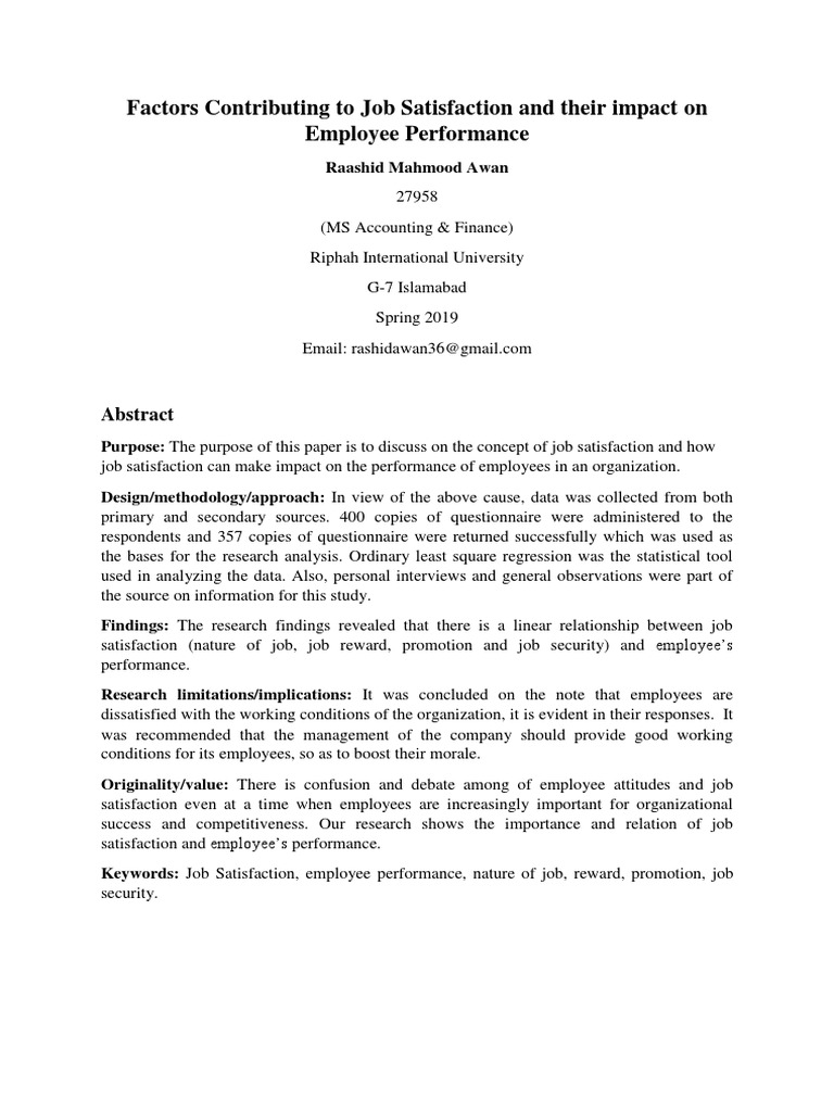 Job Satisfaction's Impact on Performance | PDF | Job Satisfaction ...
