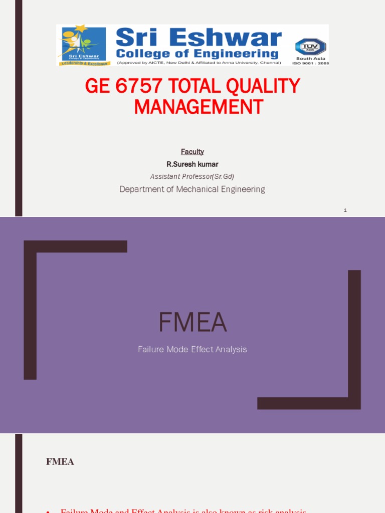 TQM Fmea 3 | PDF | Reliability Engineering | Systems Theory
