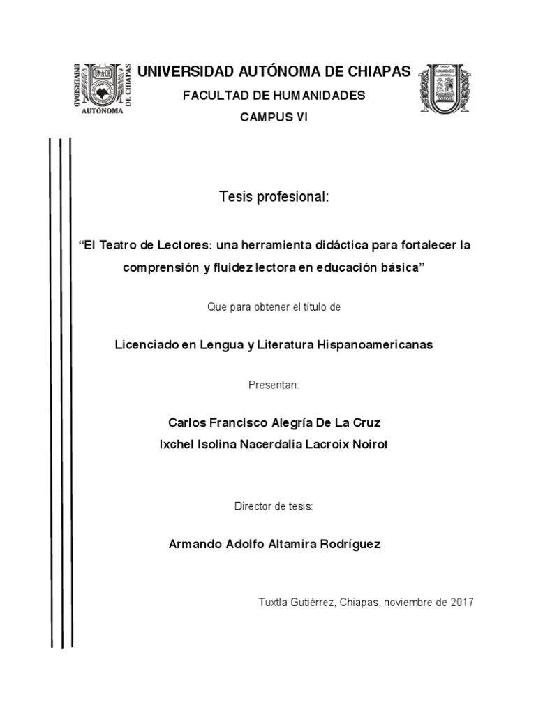 Tesis, Teatro de Lectores | PDF | Comprensión lectora | Educación primaria