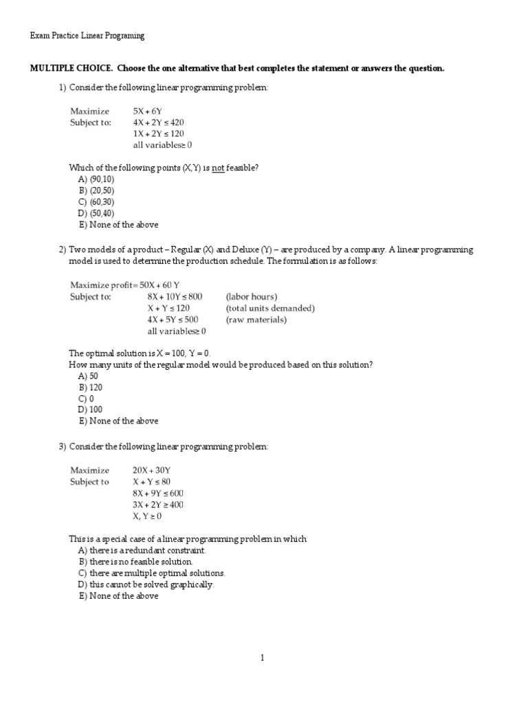 Practice LP | PDF | Mathematical Optimization | Linear Programming