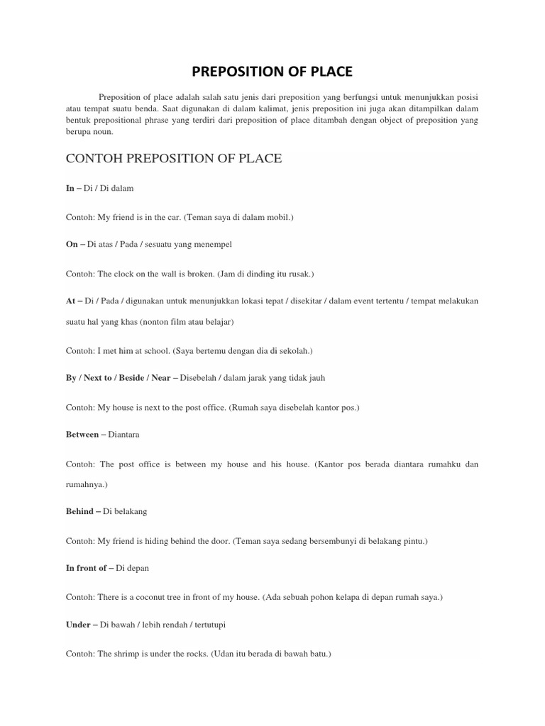 Prepositional Phrases of Place: Definitions and Examples | PDF