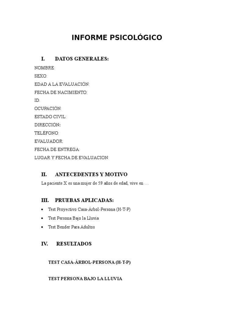 Formato Informe Psicologico | PDF