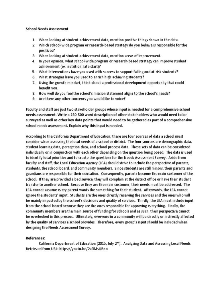 Comprehensive School Needs Assessment Guide | PDF | Needs Assessment ...