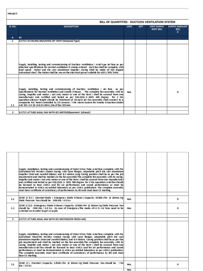 BOQ - Ductless Basement Ventilation System With Axial Jet Fan | PDF ...