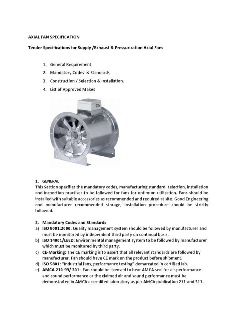 Axial & Centifugal Jet Fans Specification | PDF | Ventilation ...