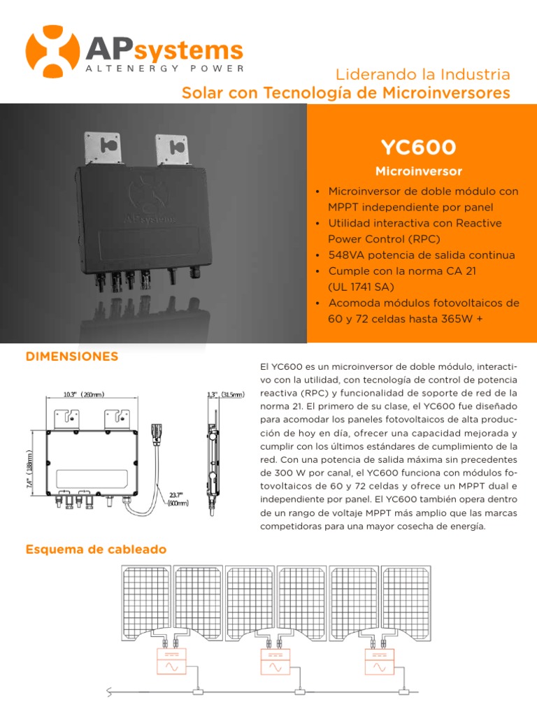 Ficha Técnica YC600 Microinversor | PDF | Energia electrica | Fuerza