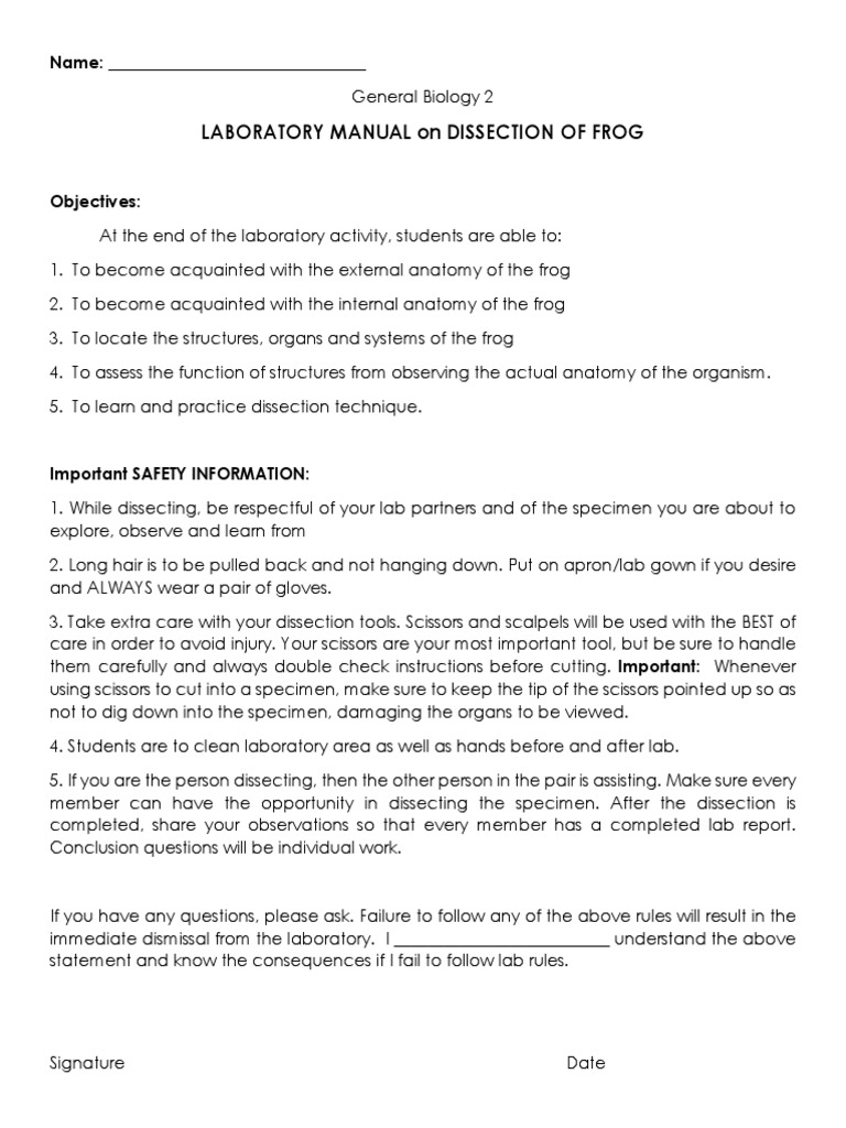Frog Dissection Laboratory Manual | PDF | Anatomical Terms Of Location ...