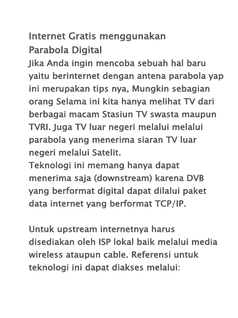 Internet Gratis Menggunakan Parabola | PDF