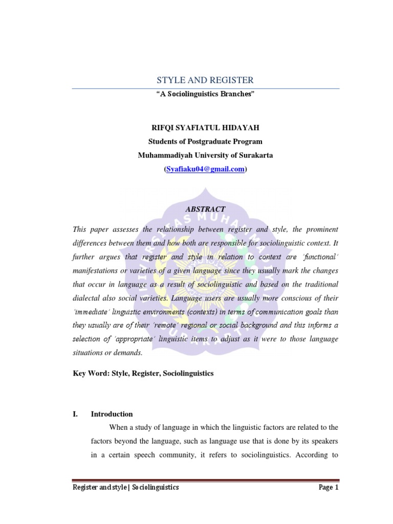 Style and Register | PDF | Sociolinguistics | Linguistics