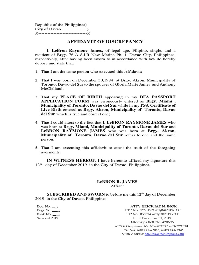 Affidavit of Discrepancy | PDF