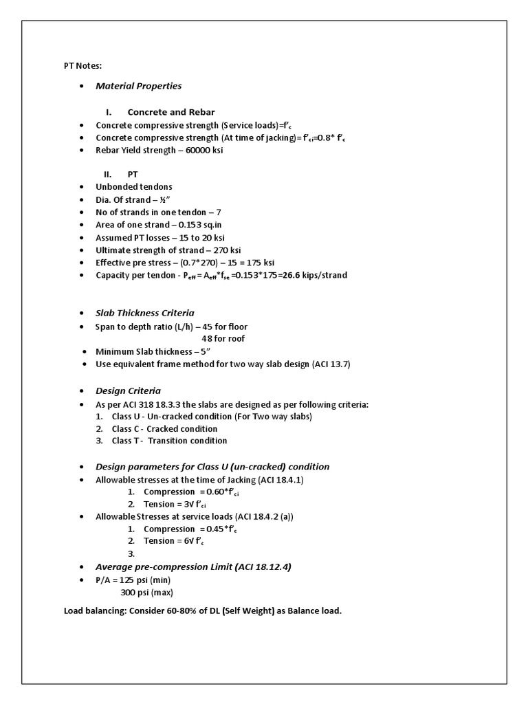 PT Notes | PDF | Ultimate Tensile Strength | Prestressed Concrete