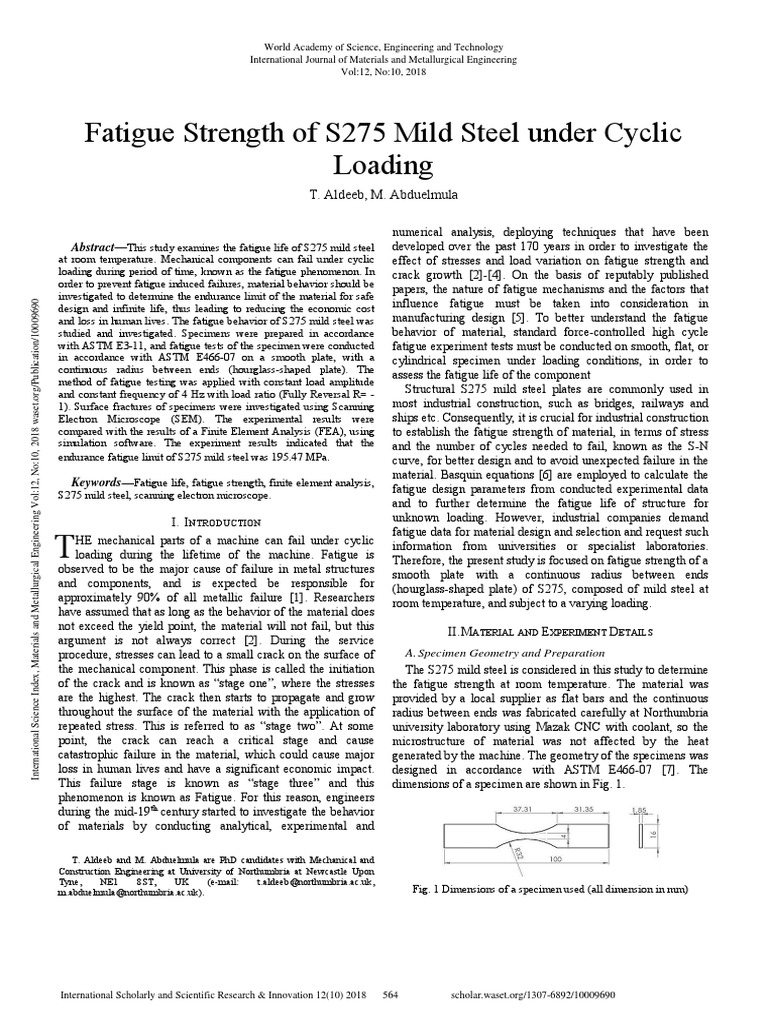Fatigue Strength of S275 Mild Steel | PDF | Fatigue (Material ...