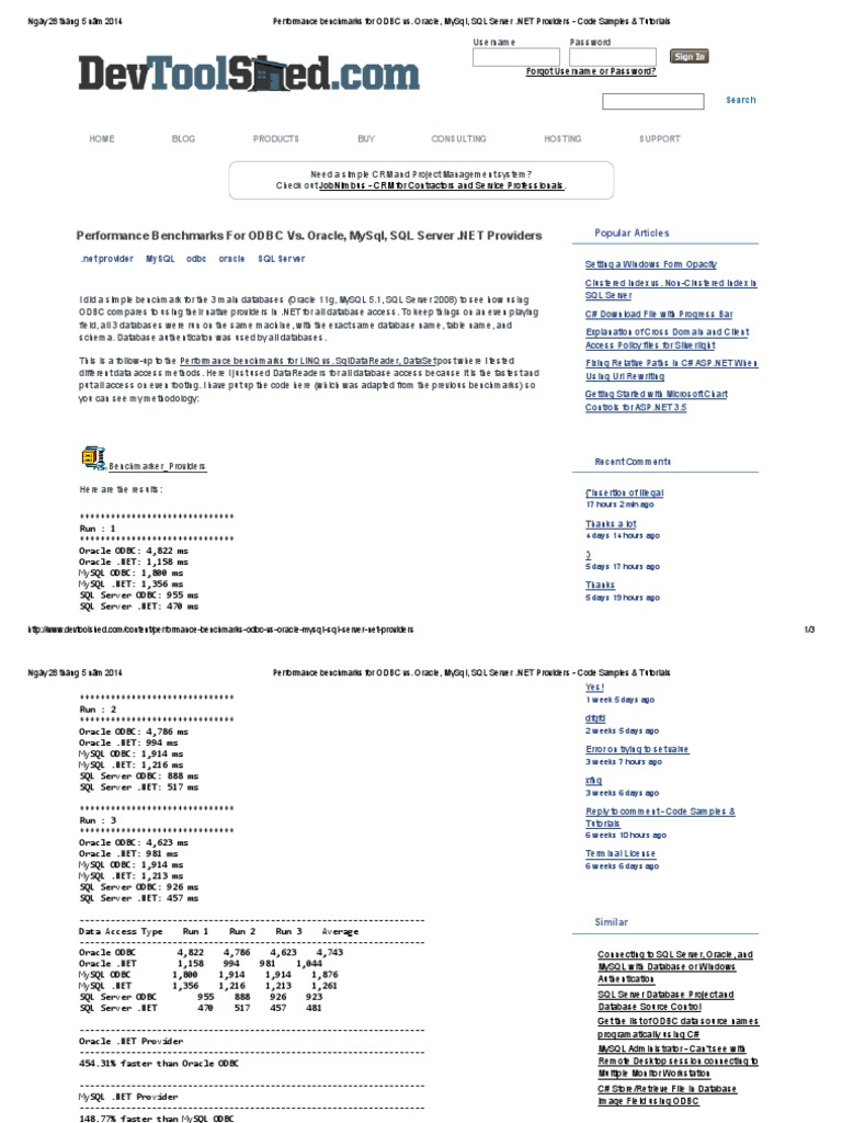 Performance Benchmarks For ODBC vs. Oracle, MySql, SQL Server | PDF ...